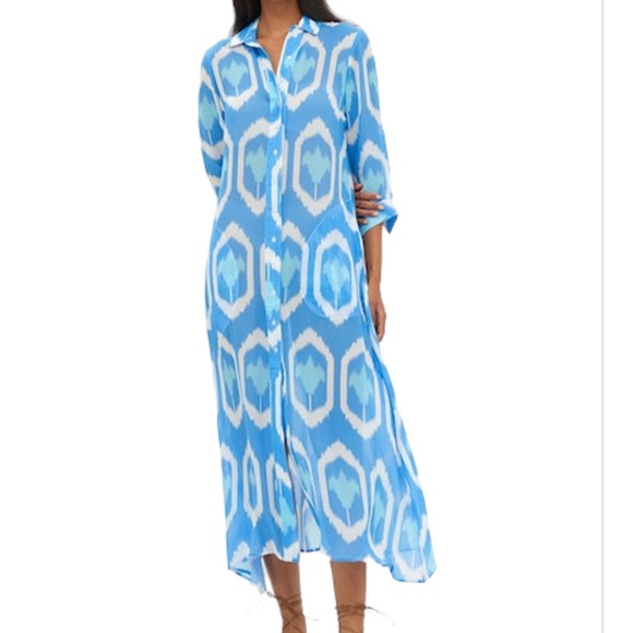 Oliphant | Dresses | Oliphant New Ikat Blue White Long Midi Cottonsilk ...